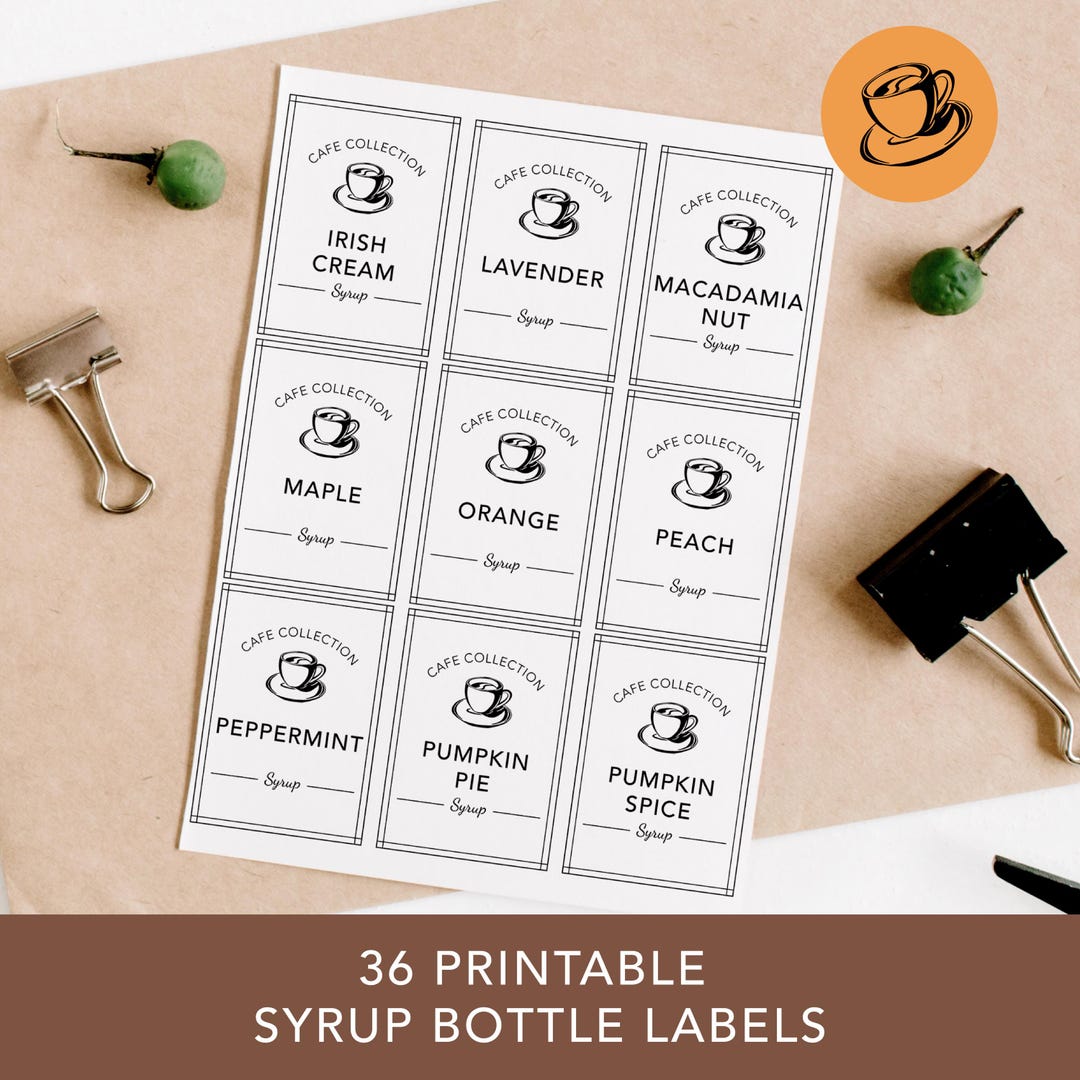 Printable Syrup Bottle Labels | for Coffee, Tea, Cocktails, Soda | Set ...