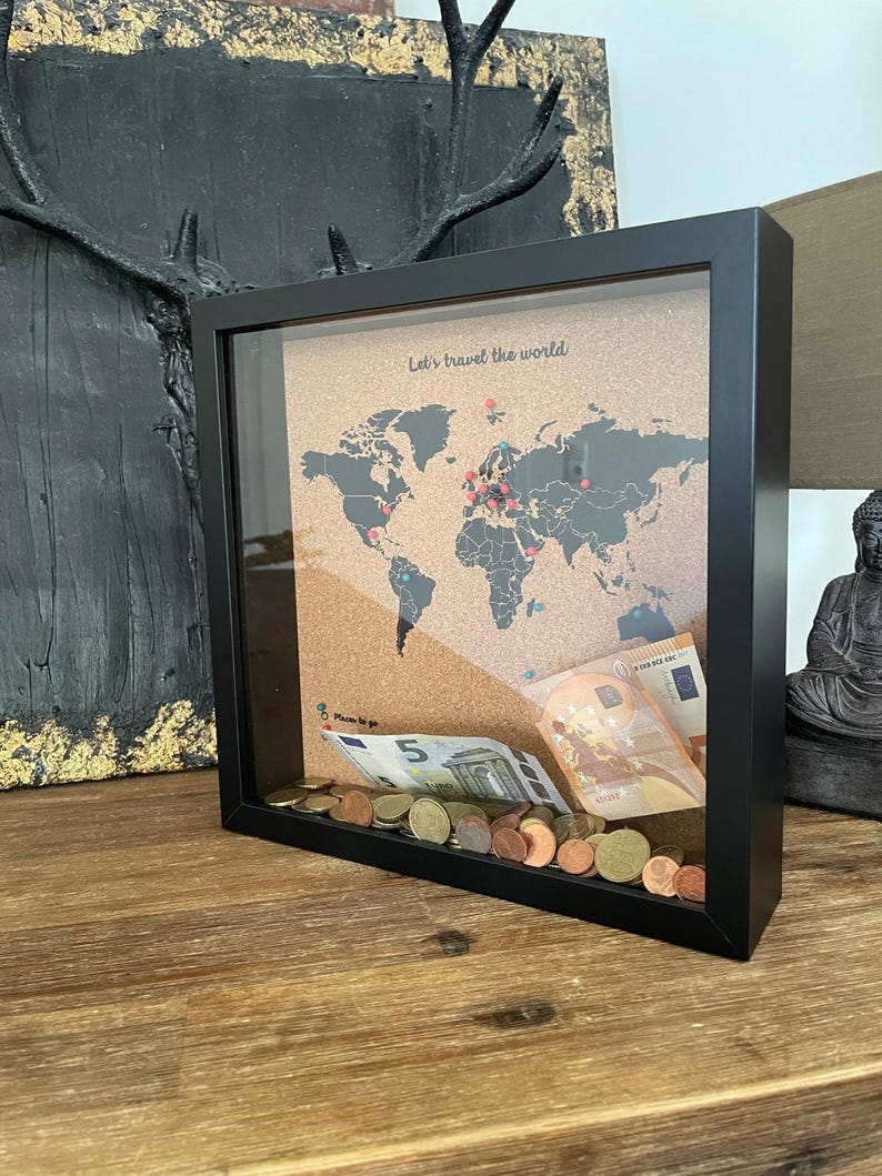 Travel Box, World Map Pin, Memory Box, Piggy Bank, Traveller Gift, Gift ...