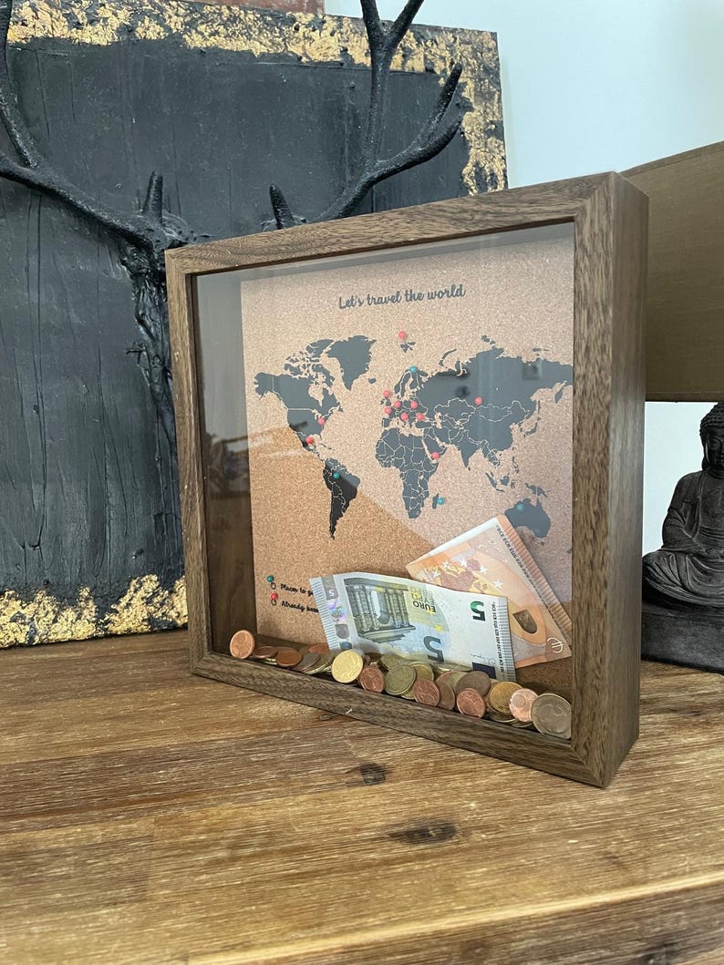 Travel Box, World Map Pin, Memory Box, Piggy Bank, Traveller Gift, Gift ...