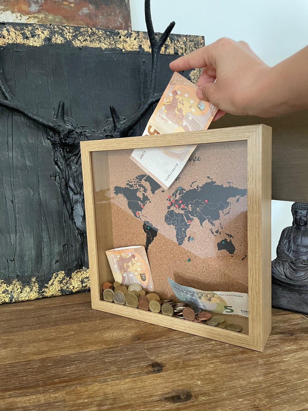 Travel Box, World Map Pin, Memory Box, Piggy Bank, Traveller Gift, Gift ...