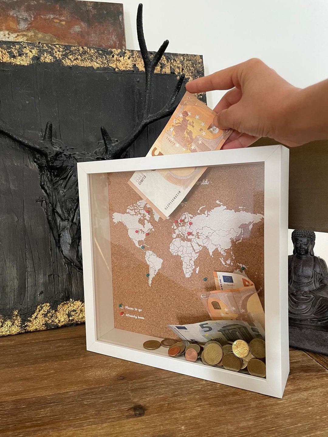 Travel Box, World Map Pin, Memory Box, Piggy Bank, Traveller Gift, Gift ...