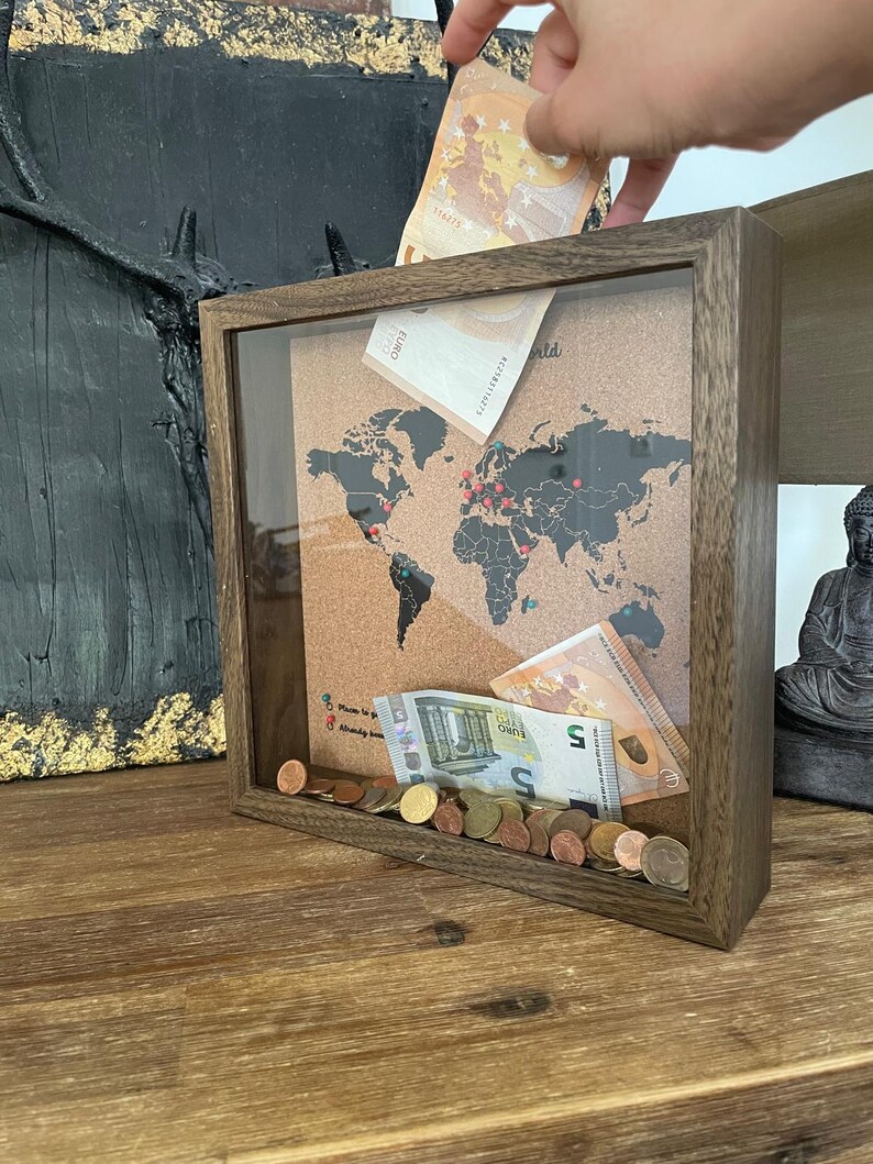 Travel Box, World Map Pin, Memory Box, Piggy Bank, Traveller Gift, Gift ...