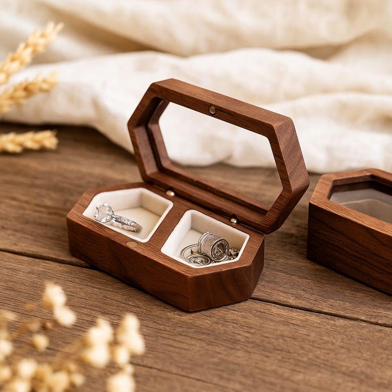 Personalized Walnut Ring Box, Custom Engagement Ring Box, Rustic Wooden ...
