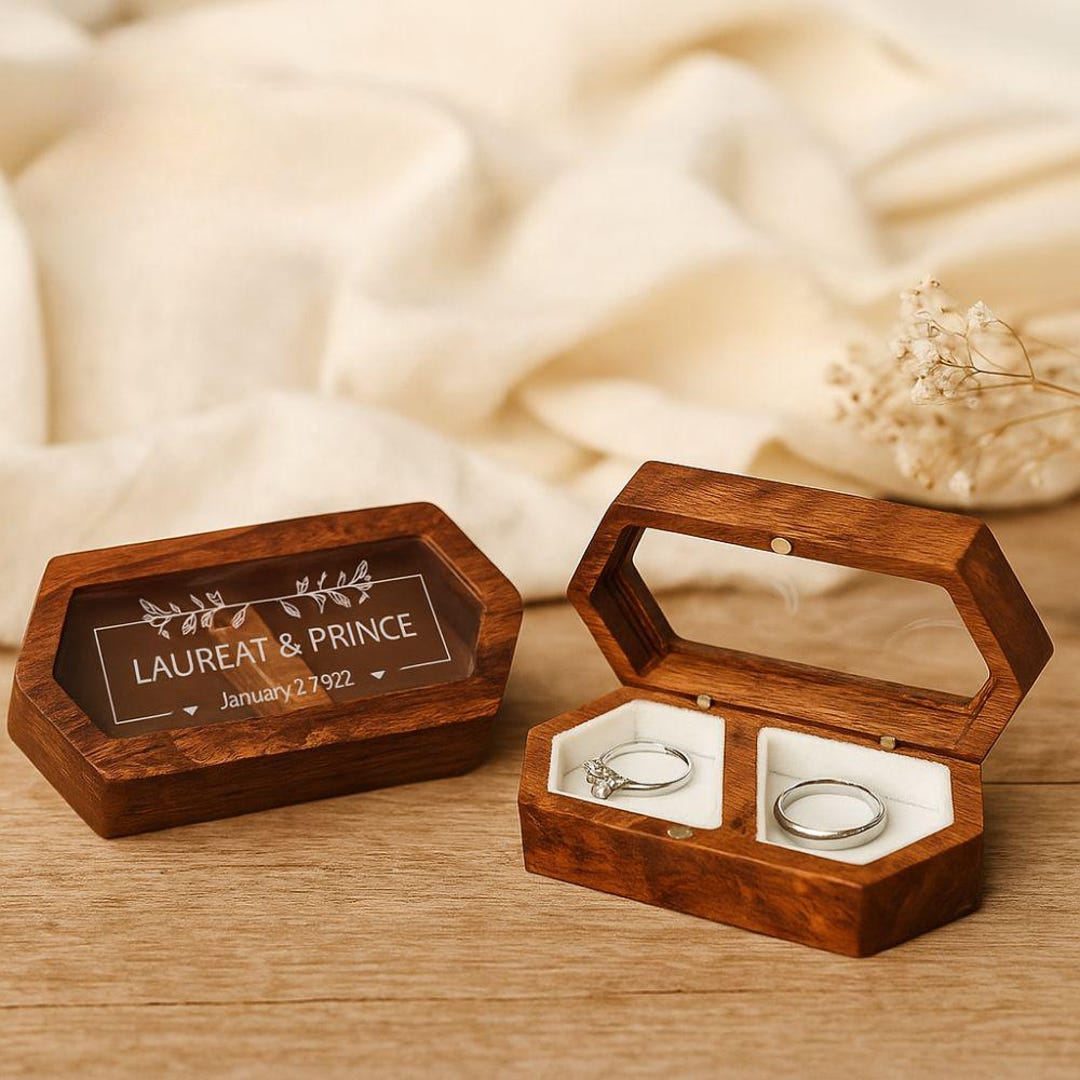Personalized Walnut Ring Box, Custom Engagement Ring Box, Rustic Wooden ...