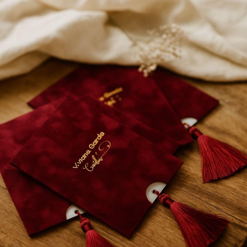 Custom Velvet Wedding Invitations With Envelopes, 100pcs Personalized ...
