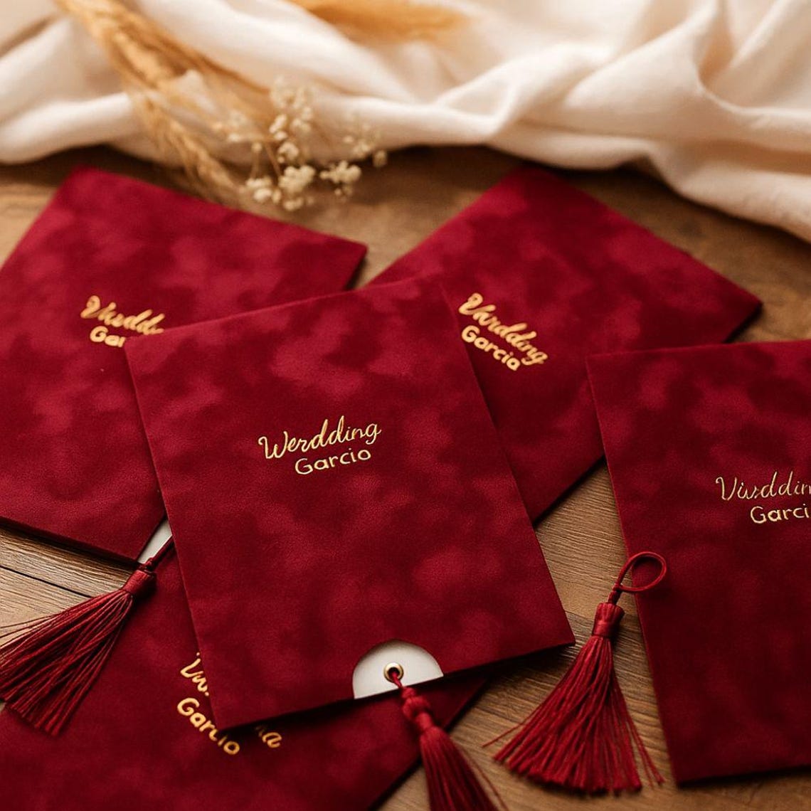 Custom Velvet Wedding Invitations With Envelopes, 100pcs Personalized ...