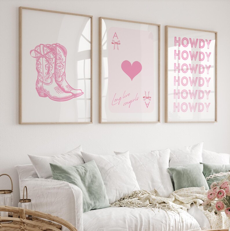 Pink Cowgirl Wall Art Set of 3 Western Wall Decor Trendy Dorm Wall Art ...