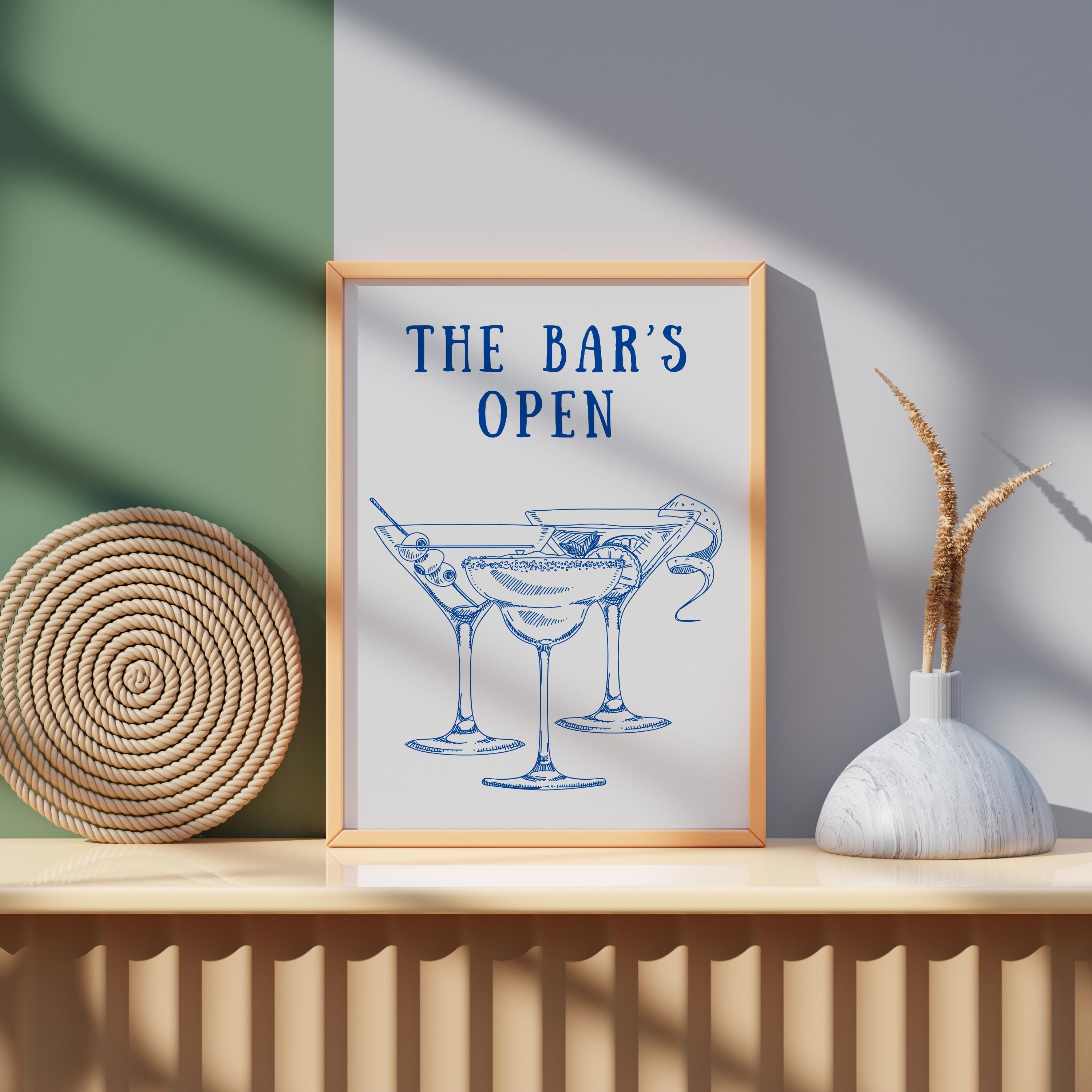 Blue Bar Cart Print Vintage Bar Cart Decor the Bar is Open Aesthetic ...