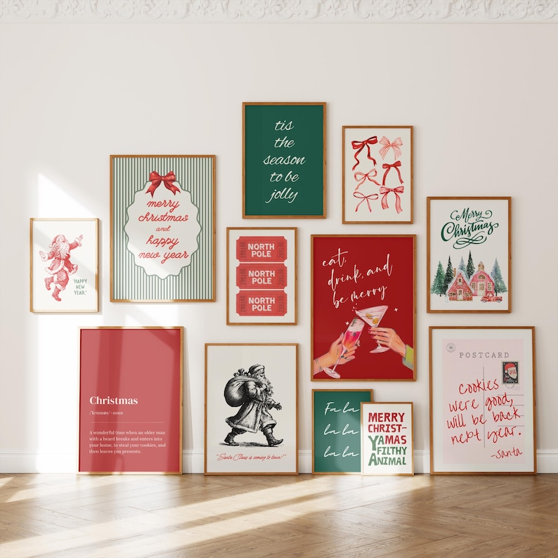 Funny Christmas Wall Art Set: Trendy Holiday Prints Set of 18 (digital ...