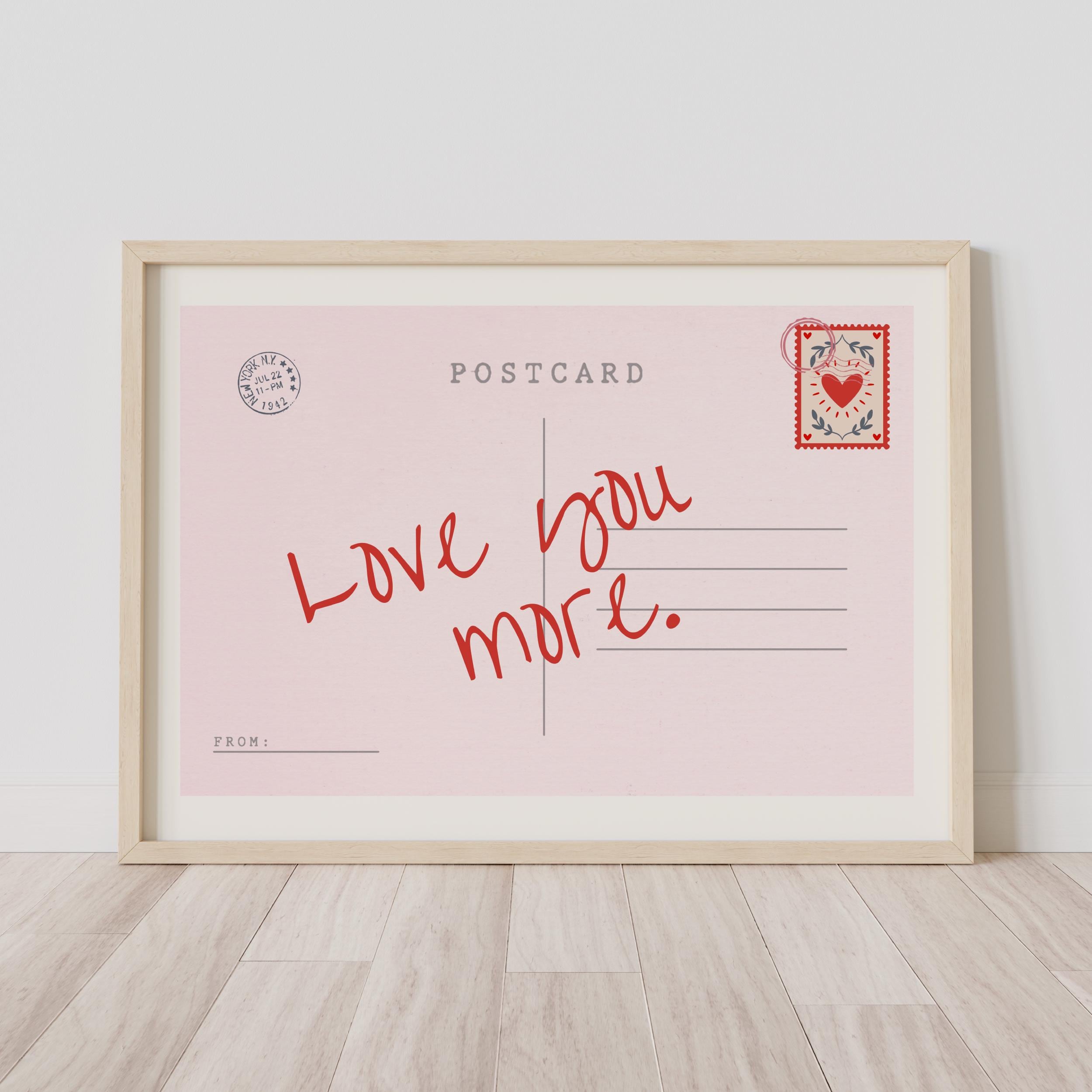 Love You More Vintage Postcard Print: Retro Preppy Wall Art (digital ...