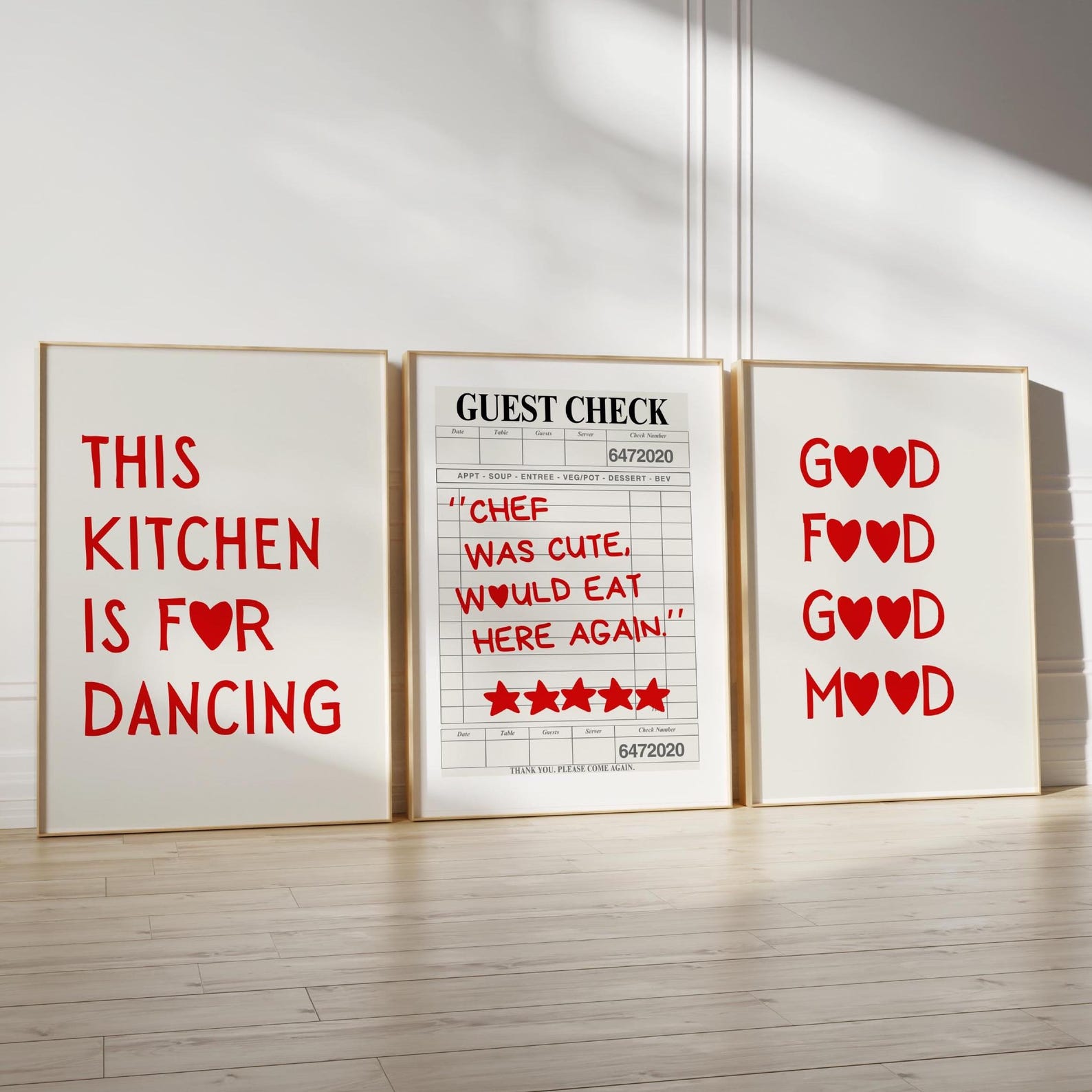 Red Aesthetic Kitchen Decor Set of 3 Cute Kitchen Wall Art Minimalist ...