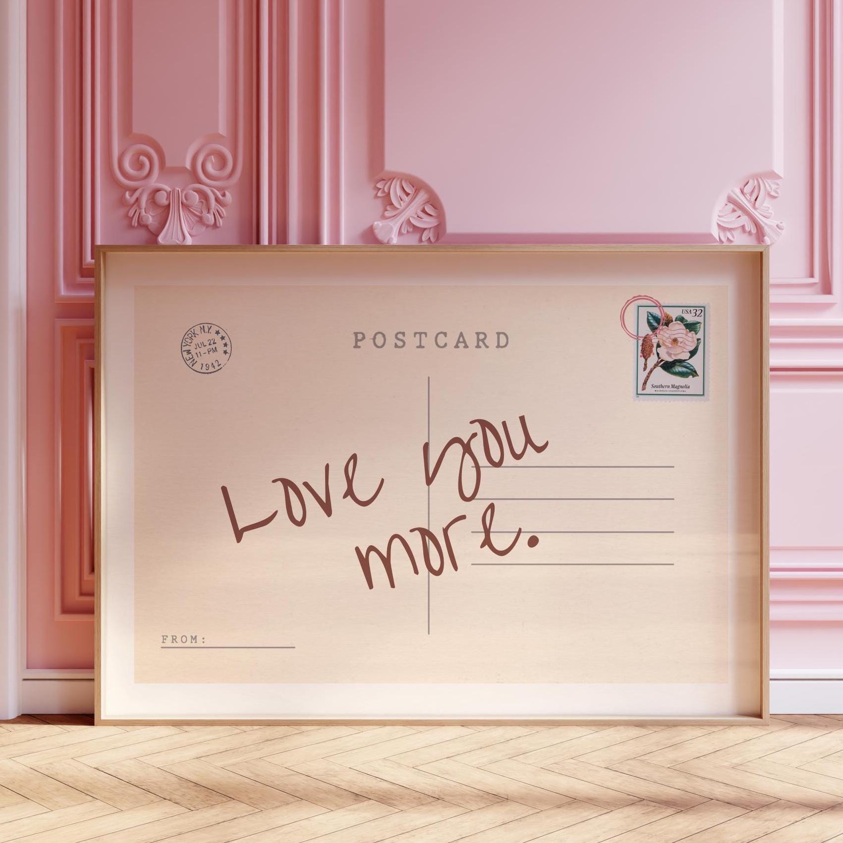 Love You More Vintage Postcard Print: Retro Preppy Wall Art (digital ...