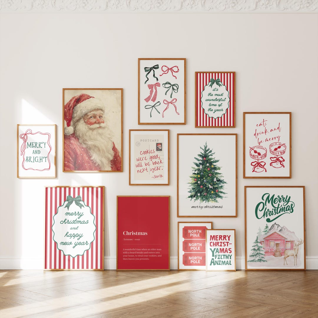 Trendy Holiday Prints Set of 18: Funny Christmas Wall Art Set (digital ...