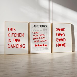 Red Aesthetic Kitchen Decor Set of 3 Cute Kitchen Wall Art Minimalist ...