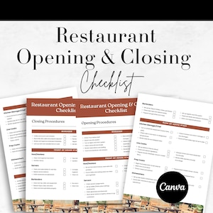 Restaurant Opening & Closing Checklist, Editable Canva Template - Etsy