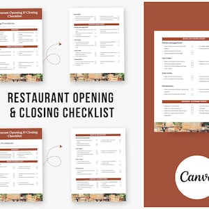 Restaurant Opening & Closing Checklist, Editable Canva Template - Etsy