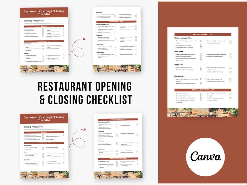 Restaurant Opening & Closing Checklist, Editable Canva Template - Etsy