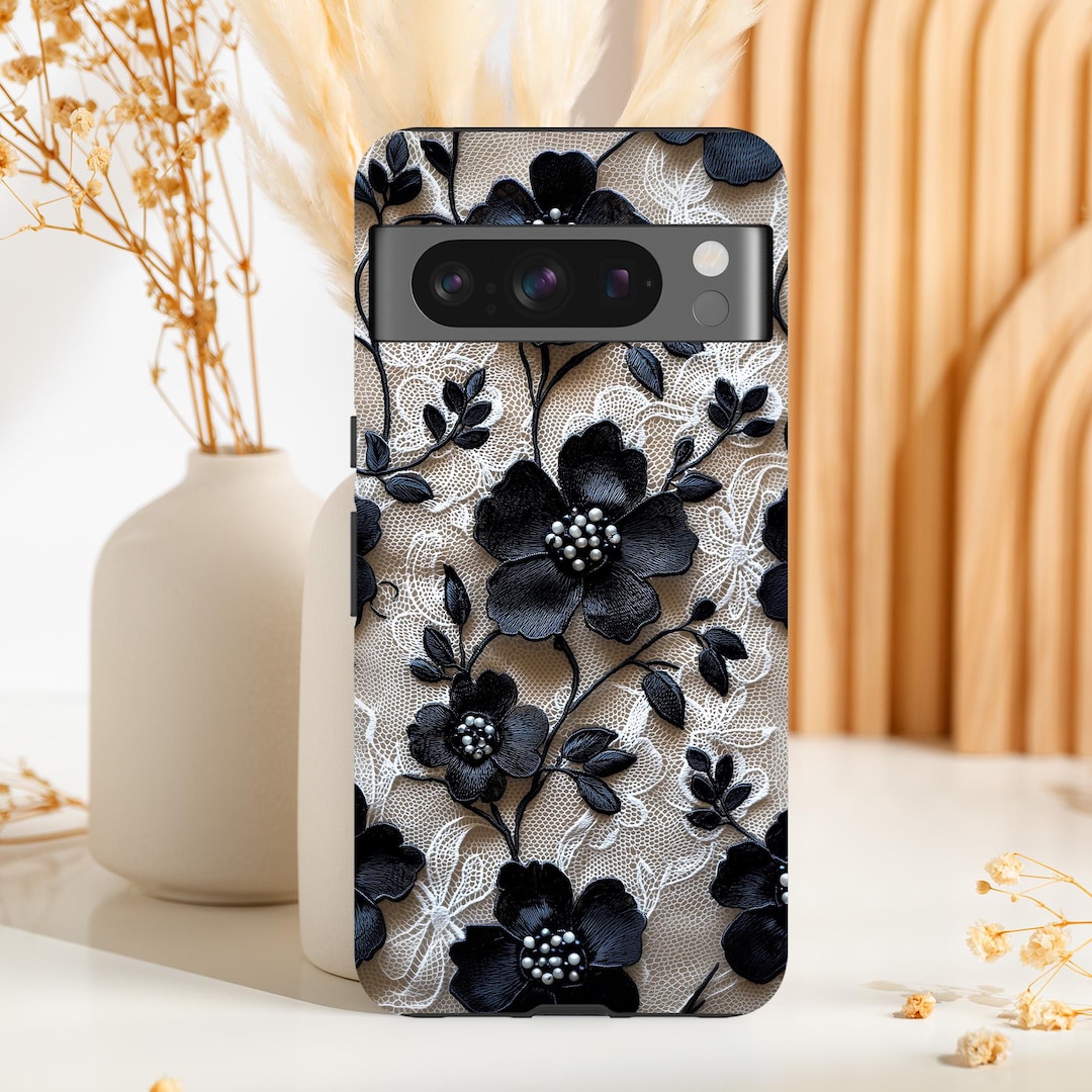 Blue Lace Pixel Case, Gothic Rose Embroidered Pixel Case, Elegant Gothic Flower Google Pixel ...