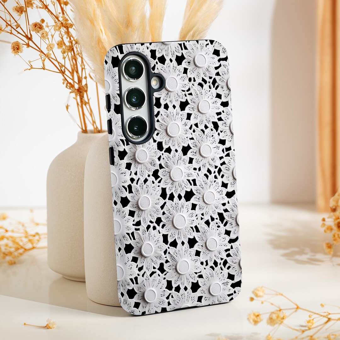 Vintage Lace Flowers Samsung Case Wraps Daisy Medallions in White ...