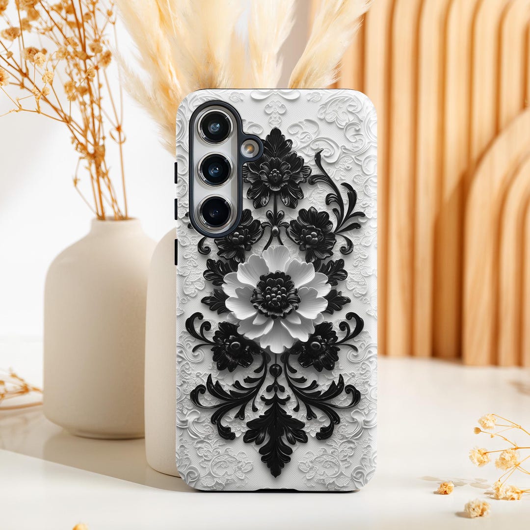 Elegant Black & White Floral Ornament Samsung Galaxy Case, Gothic ...