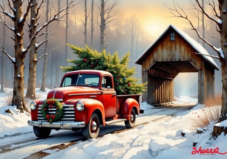 RED TRUCK CHRISTMAS - Etsy