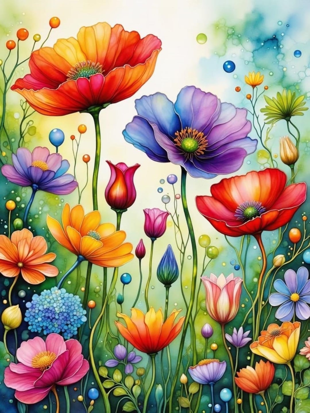 WATERCOLOR FLOWER FIELD - Etsy