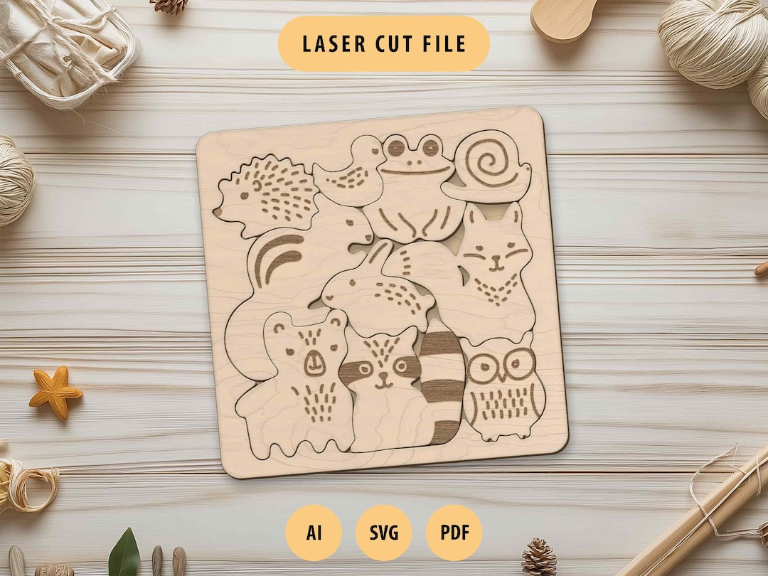Animal Puzzle for Kids SVG Puzzle File for Laser Cutting Educational ...