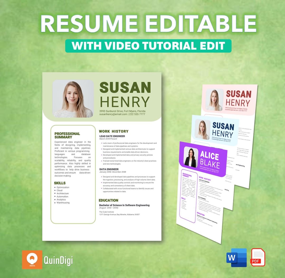 Modern Resume Template With Video Tutorial (word, PDF) - Etsy
