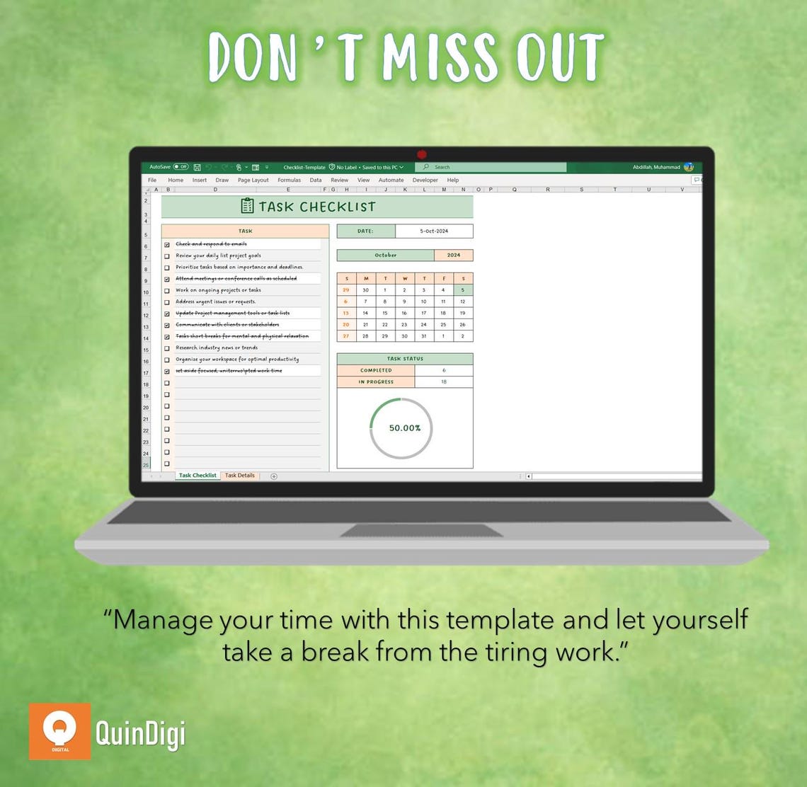 Daily Planner, Checklist, Excel & Google Spreadsheet, Daily Schedule ...