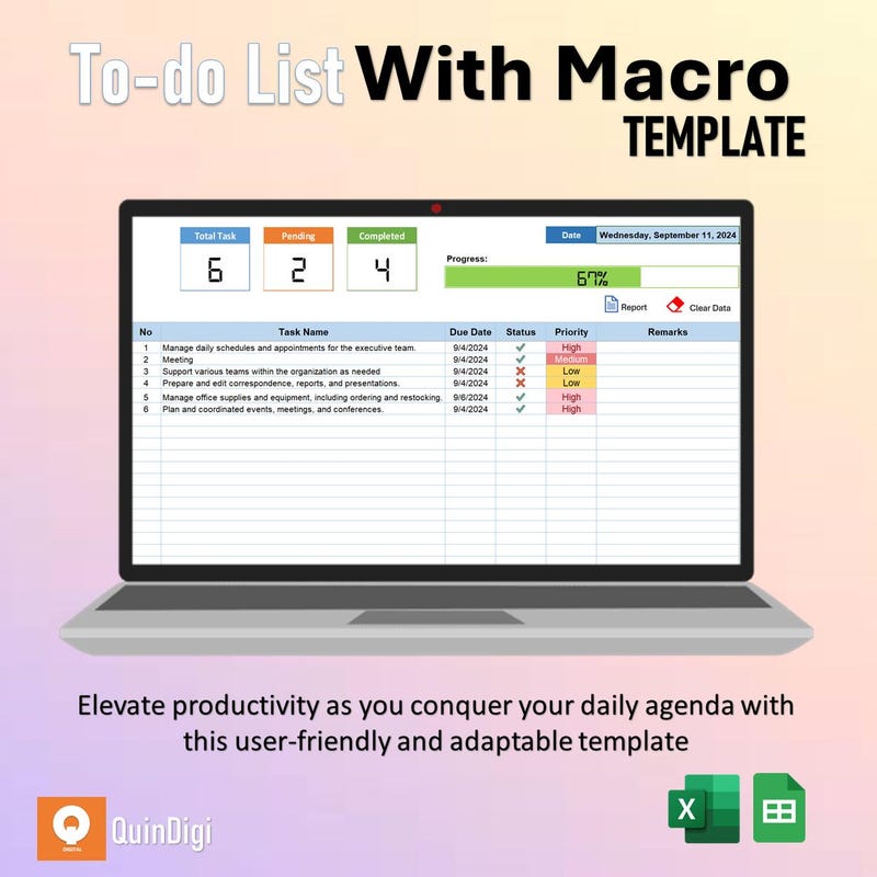 To Do List Excel - Etsy