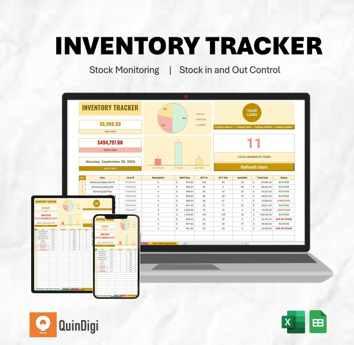 Inventory Tracker Excel Spreadsheet: Small Business Stock Management - Etsy