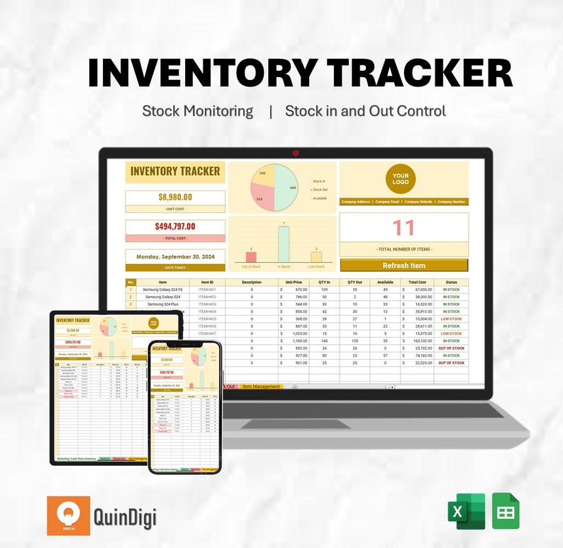 Inventory Tracker Excel Spreadsheet: Small Business Stock Management - Etsy