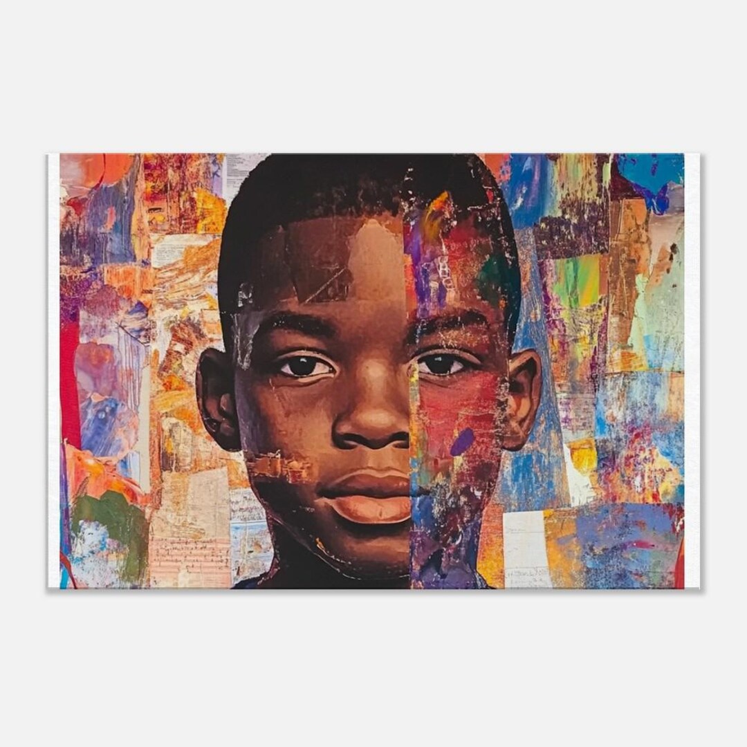 Abstract Portrait of Black Boy Afrocentric Mixed Media Wall Art Bold ...