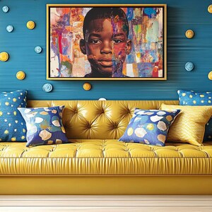 Abstract Portrait of Black Boy Afrocentric Mixed Media Wall Art Bold ...