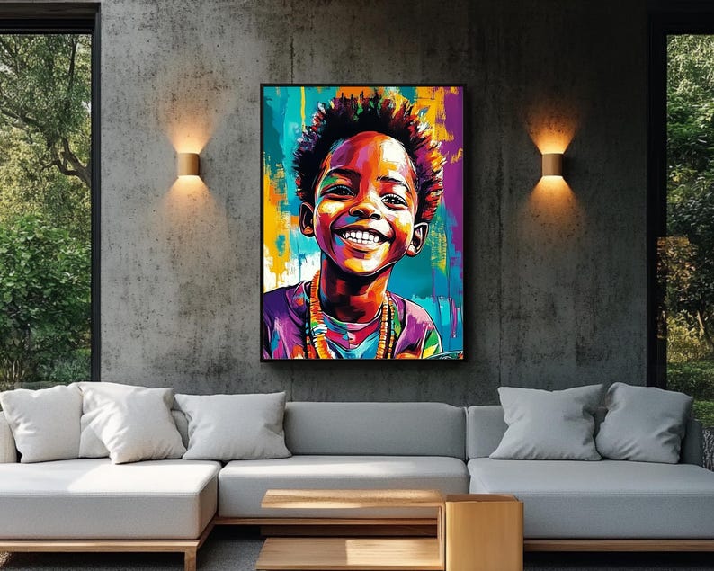 Proud Black Boy With Fish African American Art Colorful Abstract Canvas ...