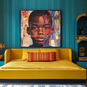 Abstract Portrait of Black Boy Afrocentric Mixed Media Wall Art Bold ...