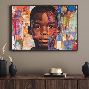 Abstract Portrait of Black Boy Afrocentric Mixed Media Wall Art Bold ...