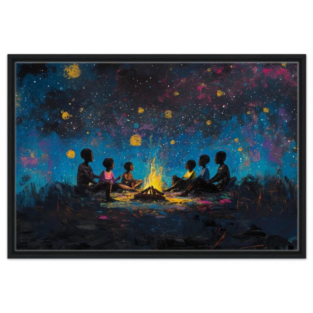 Black Family Around Campfire Night Sky Art African American Wall Decor ...