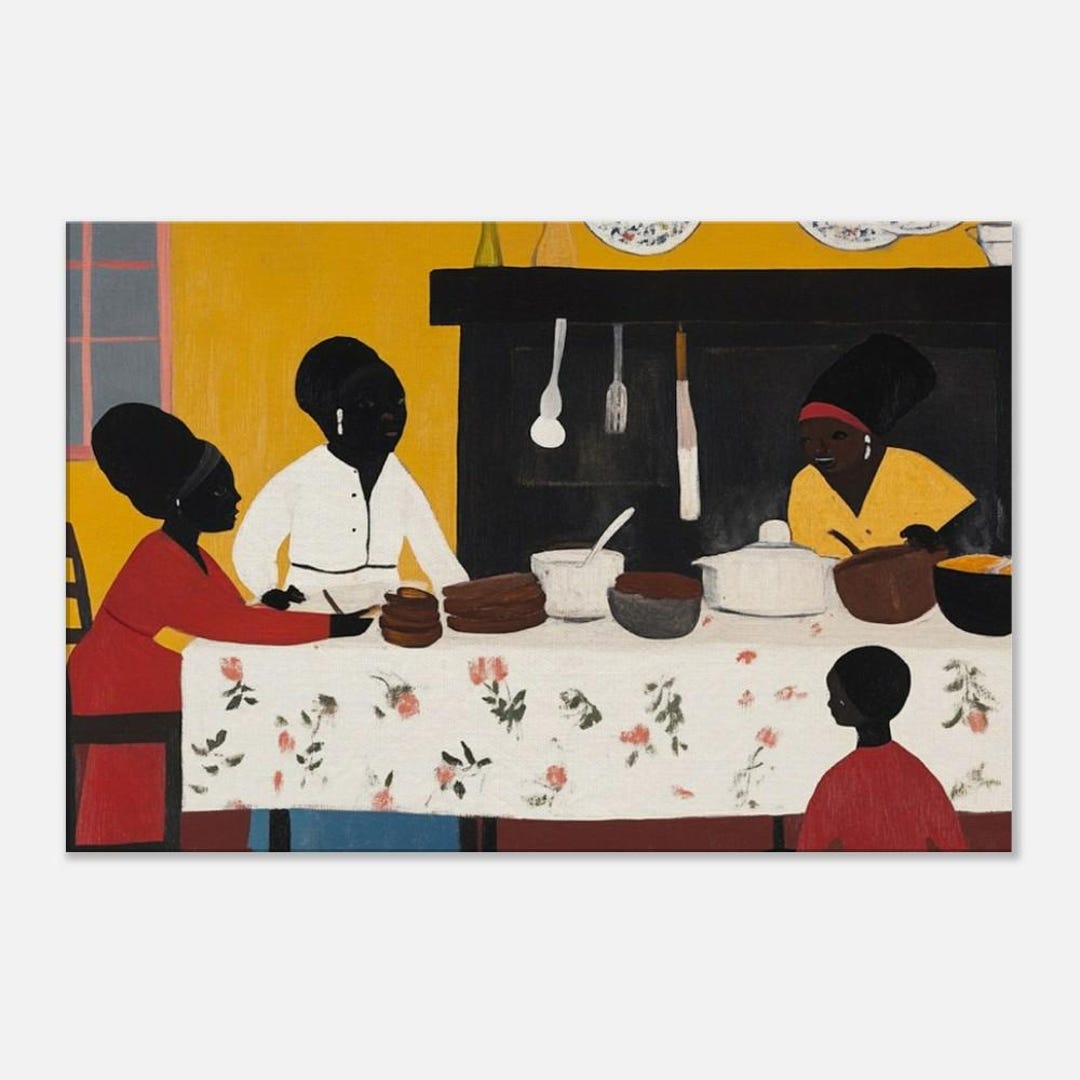 Afrocentric Family Gathering Black Heritage Folk Art Vibrant Painting ...