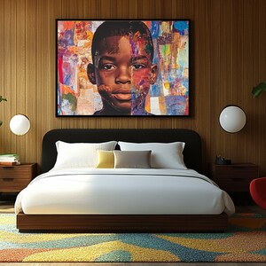 Abstract Portrait of Black Boy Afrocentric Mixed Media Wall Art Bold ...