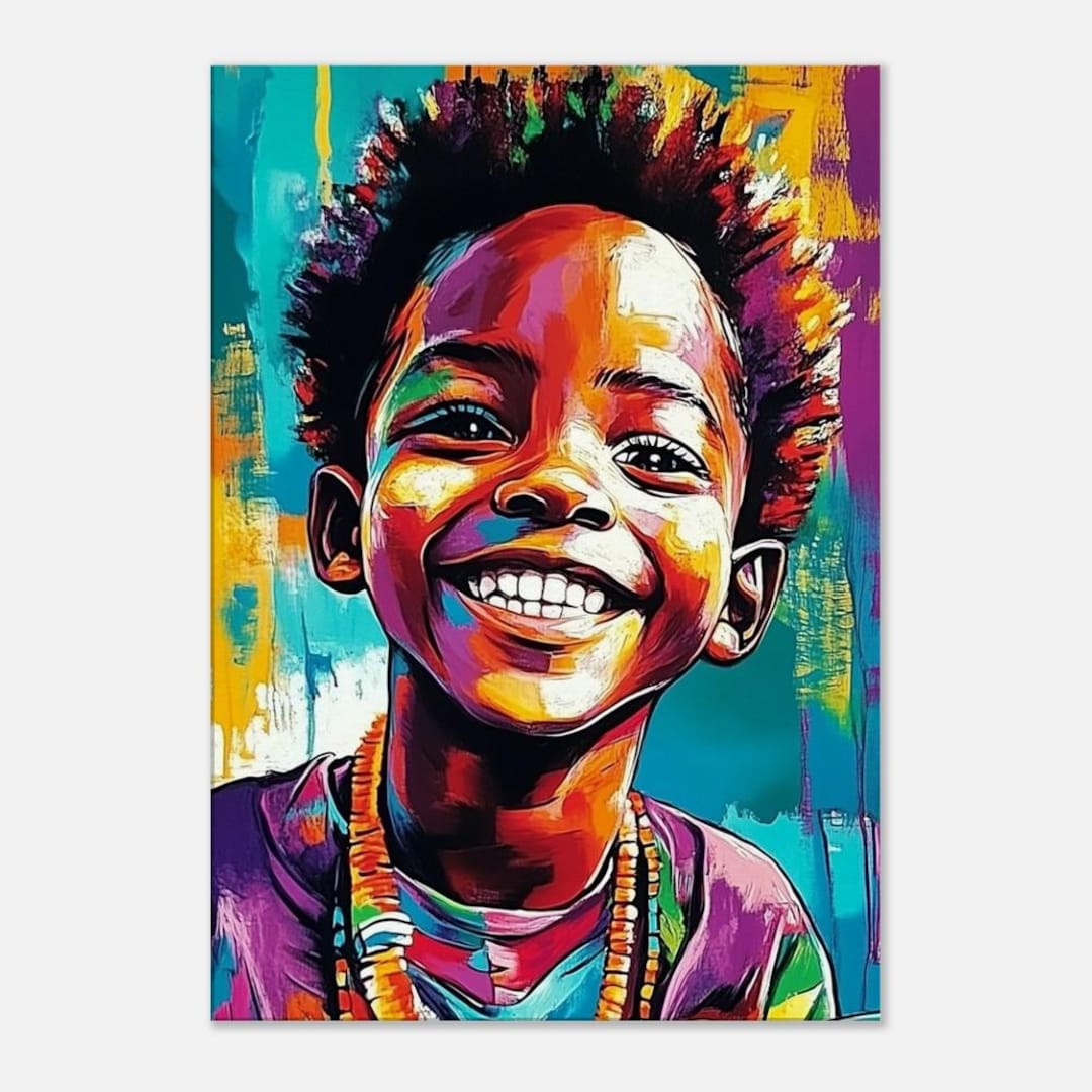 Proud Black Boy With Fish African American Art Colorful Abstract Canvas ...