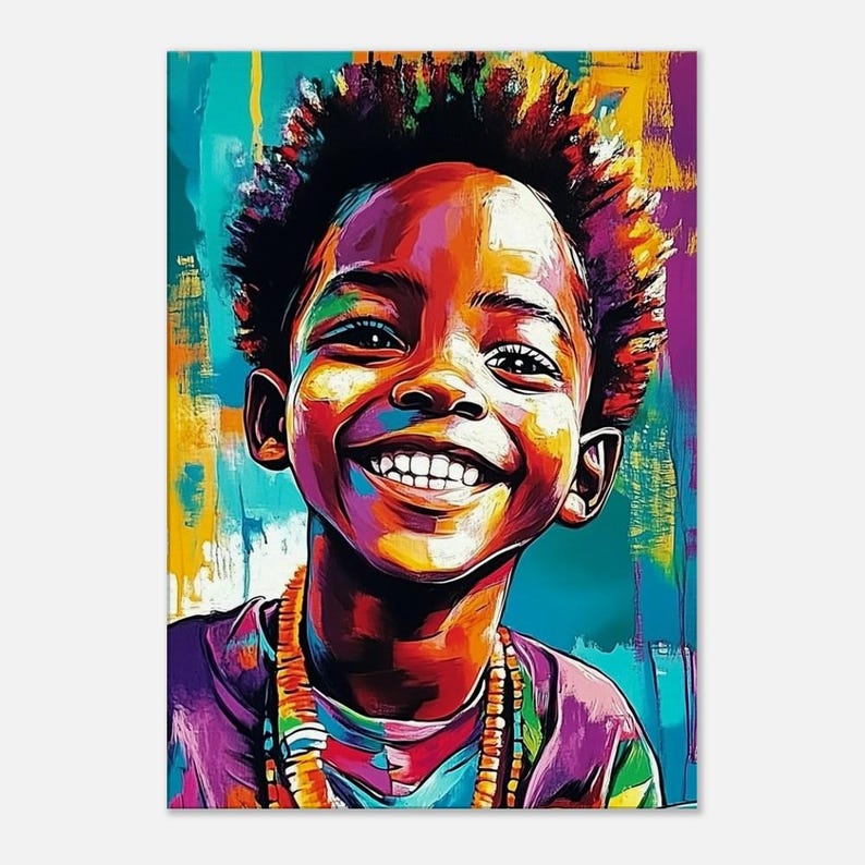 Proud Black Boy With Fish African American Art Colorful Abstract Canvas ...