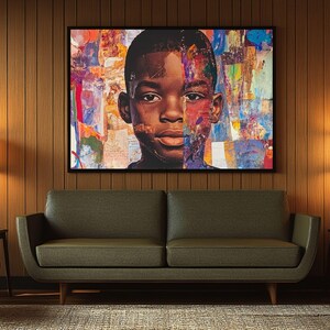 Abstract Portrait of Black Boy Afrocentric Mixed Media Wall Art Bold ...