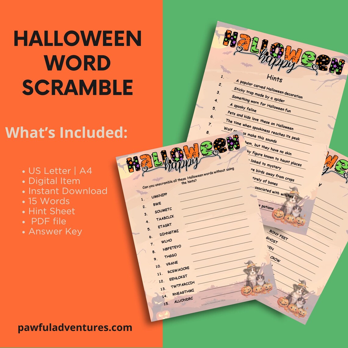 Halloween Themed Word Scramble, Halloween Game, Halloween Game for Kids ...