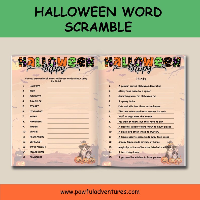 Halloween Themed Word Scramble, Halloween Game, Halloween Game for Kids ...