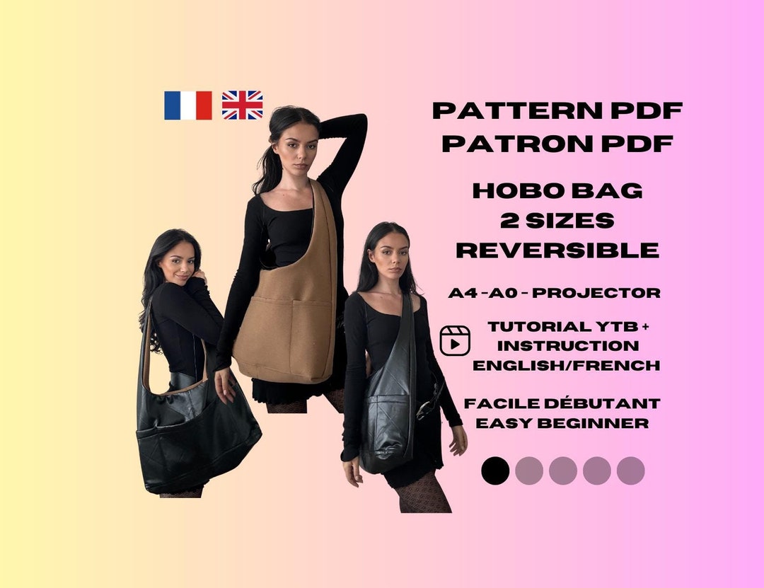 PDF Sewing Pattern - Reversible Hobo Bag - 2 Sizes, A4, A0 and ...