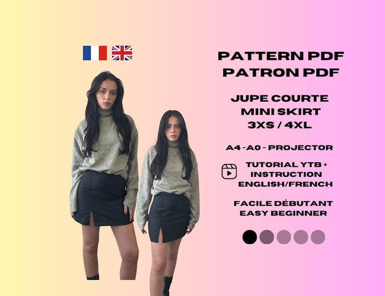 Sewing Pattern for a Mini Skirt With a Slit for Beginners | Sizes 3XS ...