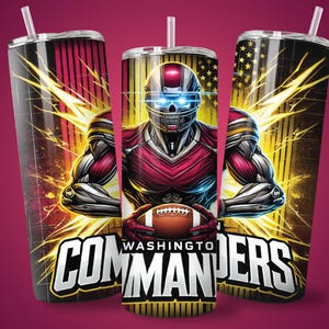 Commanders 20oz Skinny Tumbler Wrap PNG, Sport Mascot Tumbler Seamless ...