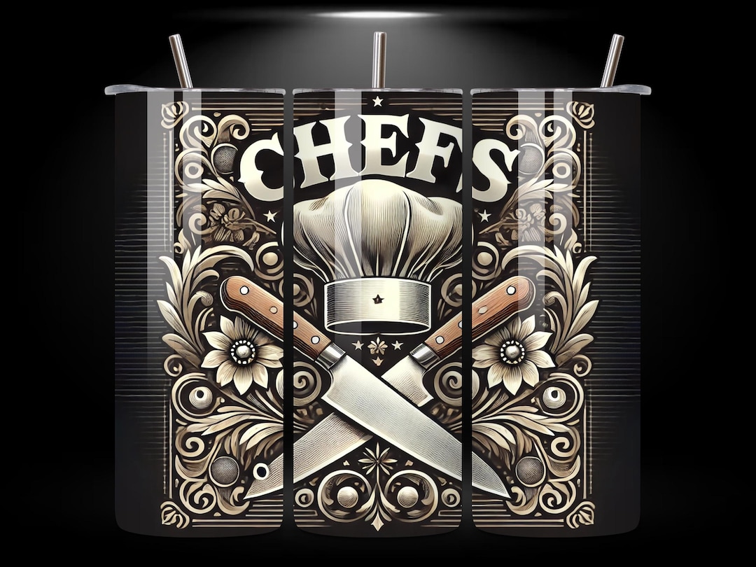 Chef 20oz Skinny Tumbler Wrap PNG, Culinary Knife and Chef Hat Design ...