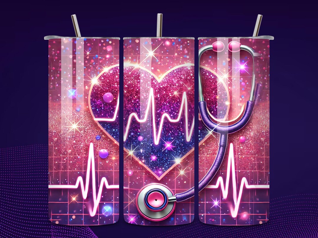 Glitter Heartbeat 20oz Skinny Tumbler Wrap PNG, Pink Sparkle ...